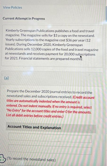 Solved Current Attempt in Progress Kimberly Greenspan | Chegg.com
