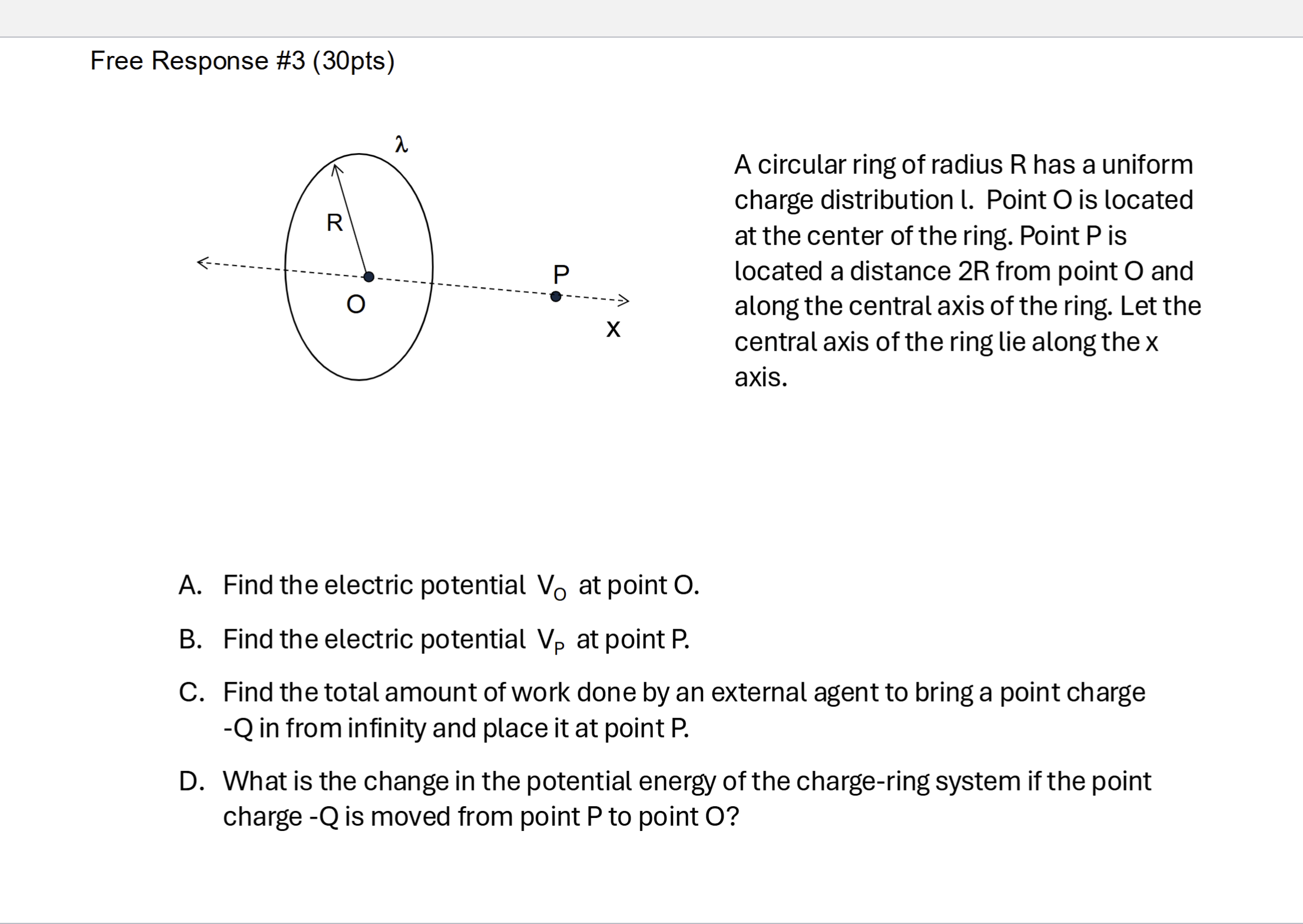 Solved Free Response #3 (30pts)A circular ring of radius R | Chegg.com
