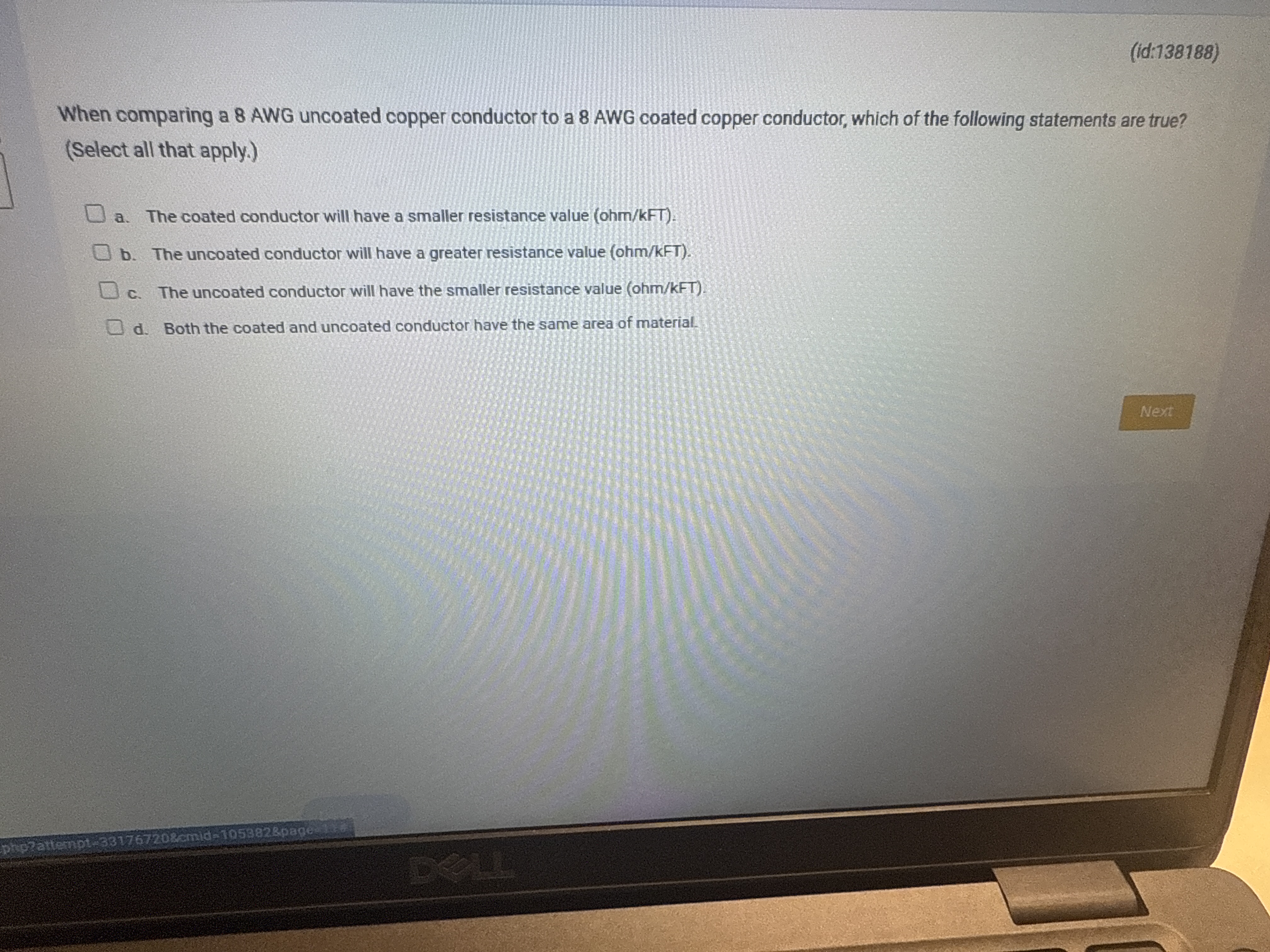 Solved (id:138188)When comparing a 8 ﻿AWG uncoated copper | Chegg.com