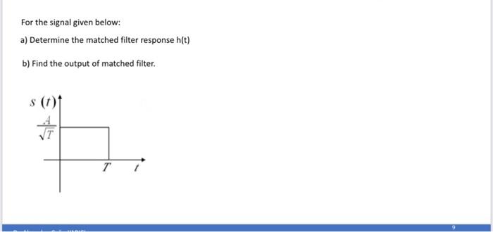 Solved For the signal given below: a) Determine the matched | Chegg.com