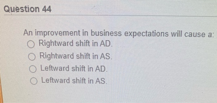 Solved Question 44 An improvement in business expectations | Chegg.com
