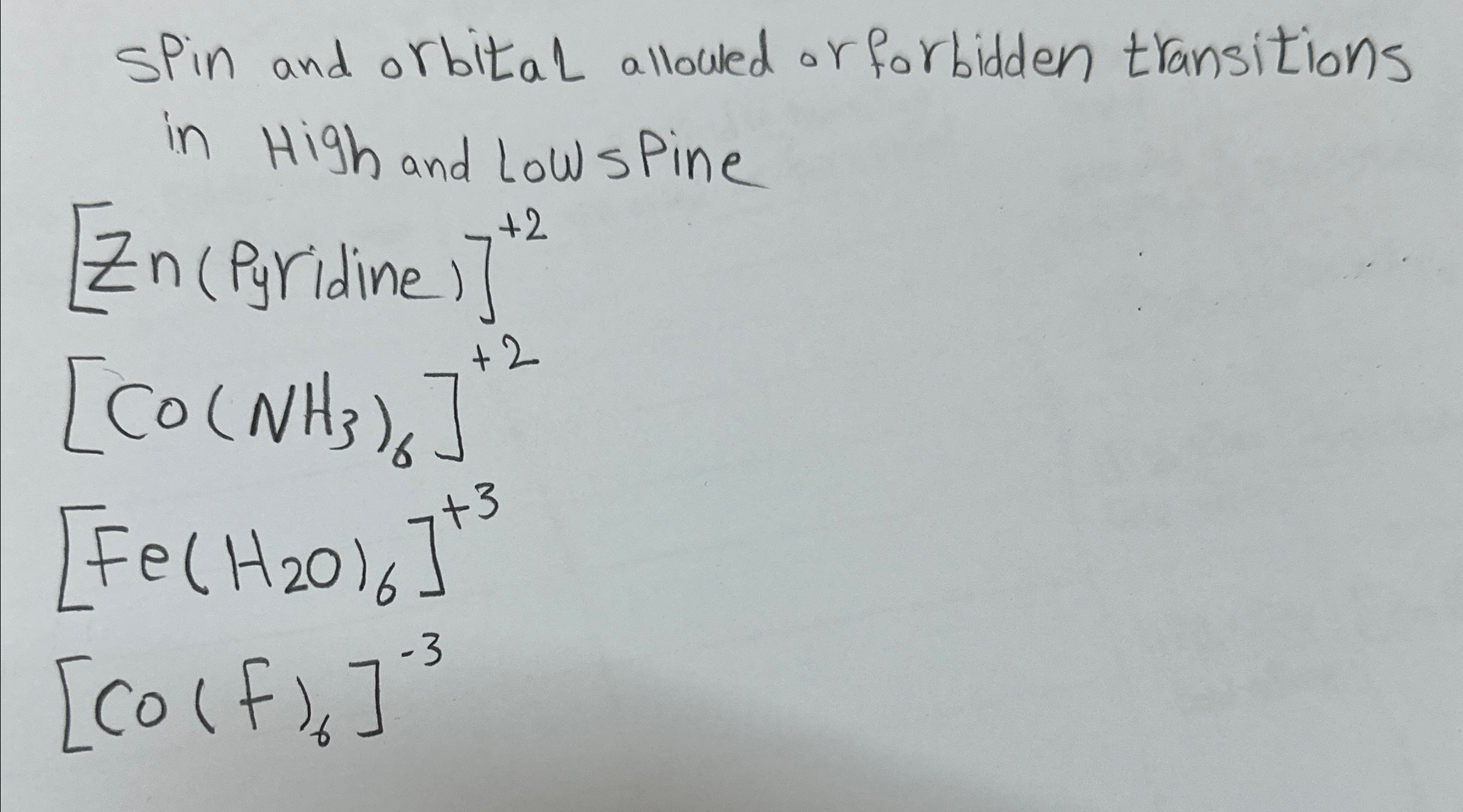 Solved Spin and orbital allowled or forbidden transitions in | Chegg.com