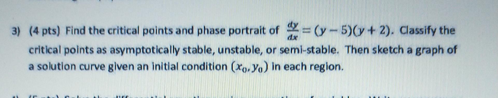 Solved 3) (4 pts) Find the critical points and phase | Chegg.com