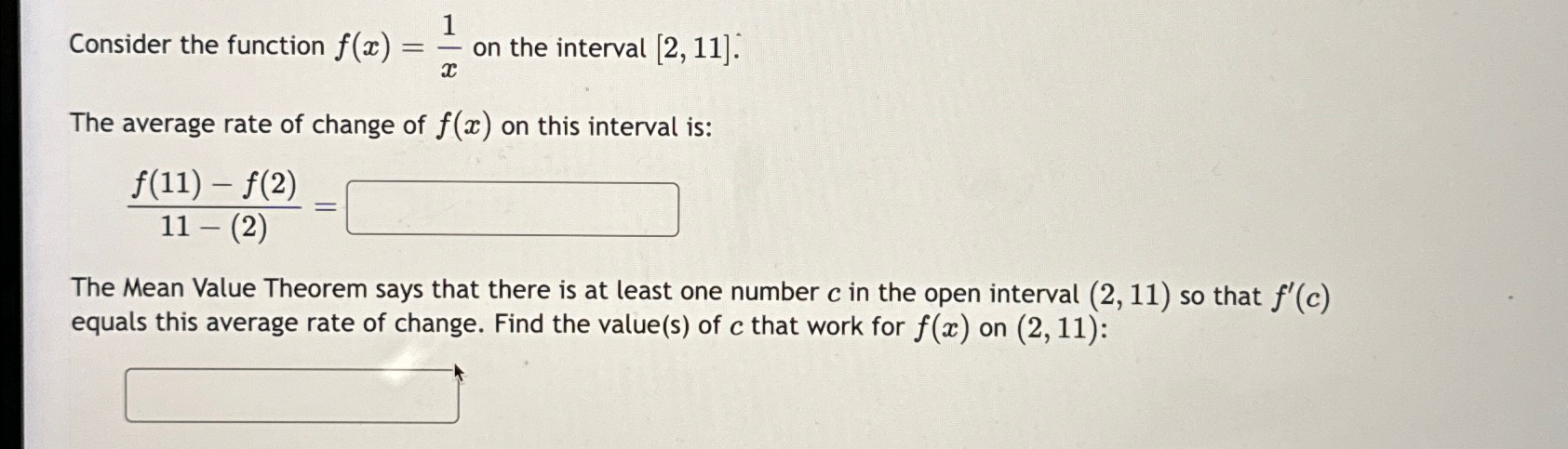 Solved Consider the function f(x)=1x ﻿on the interval | Chegg.com