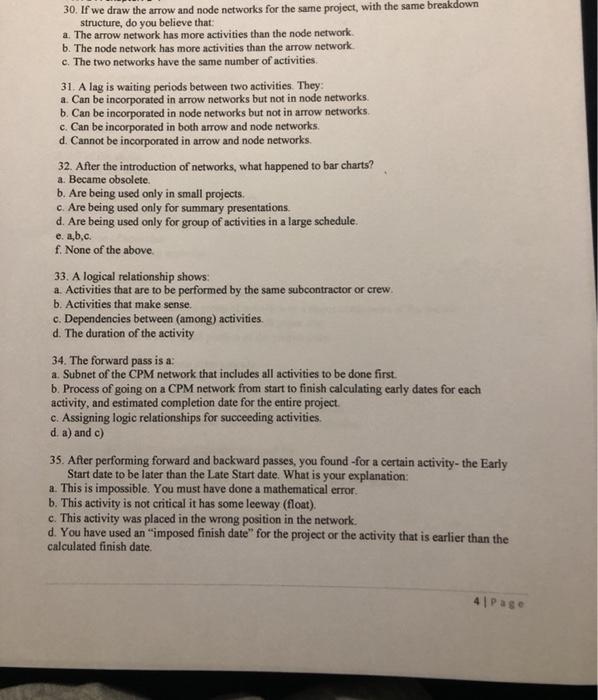 Solved 30. If we draw the arrow and node networks for the | Chegg.com