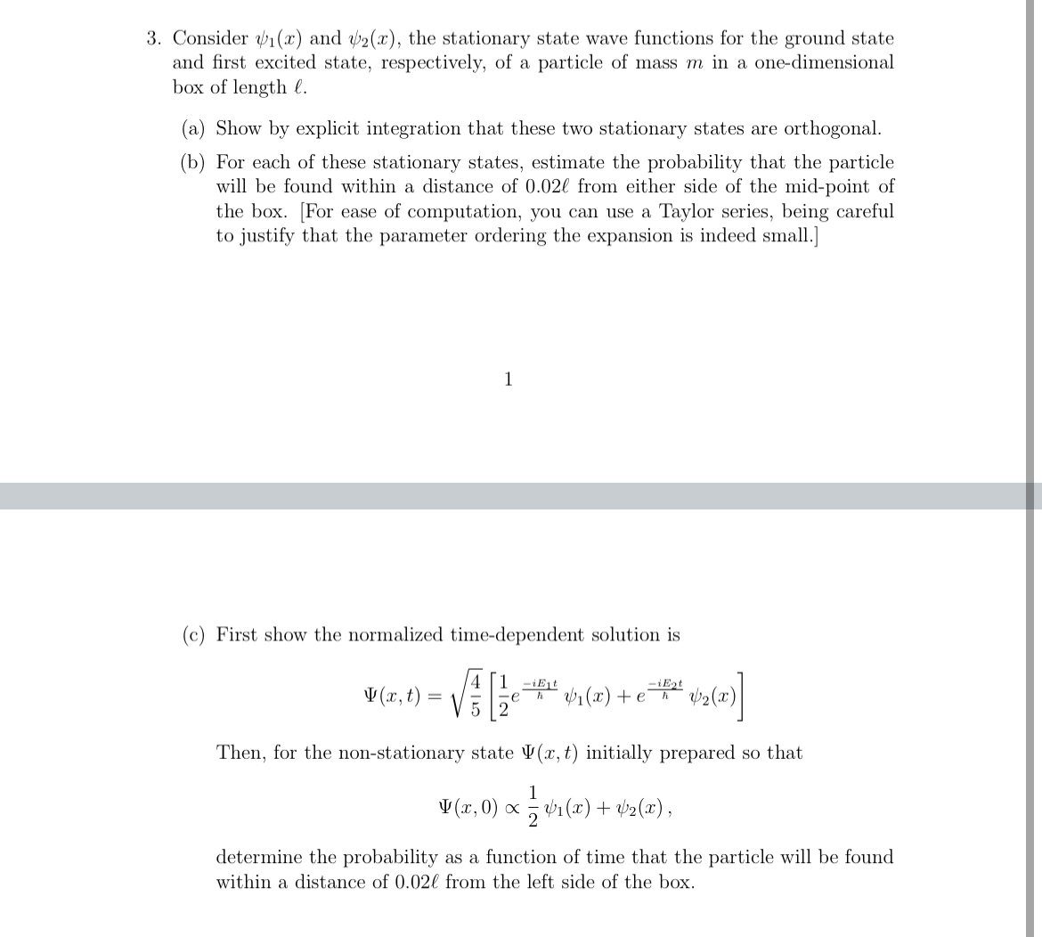 Consider ψ1(x) ﻿and ψ2(x), ﻿the stationary state wave | Chegg.com