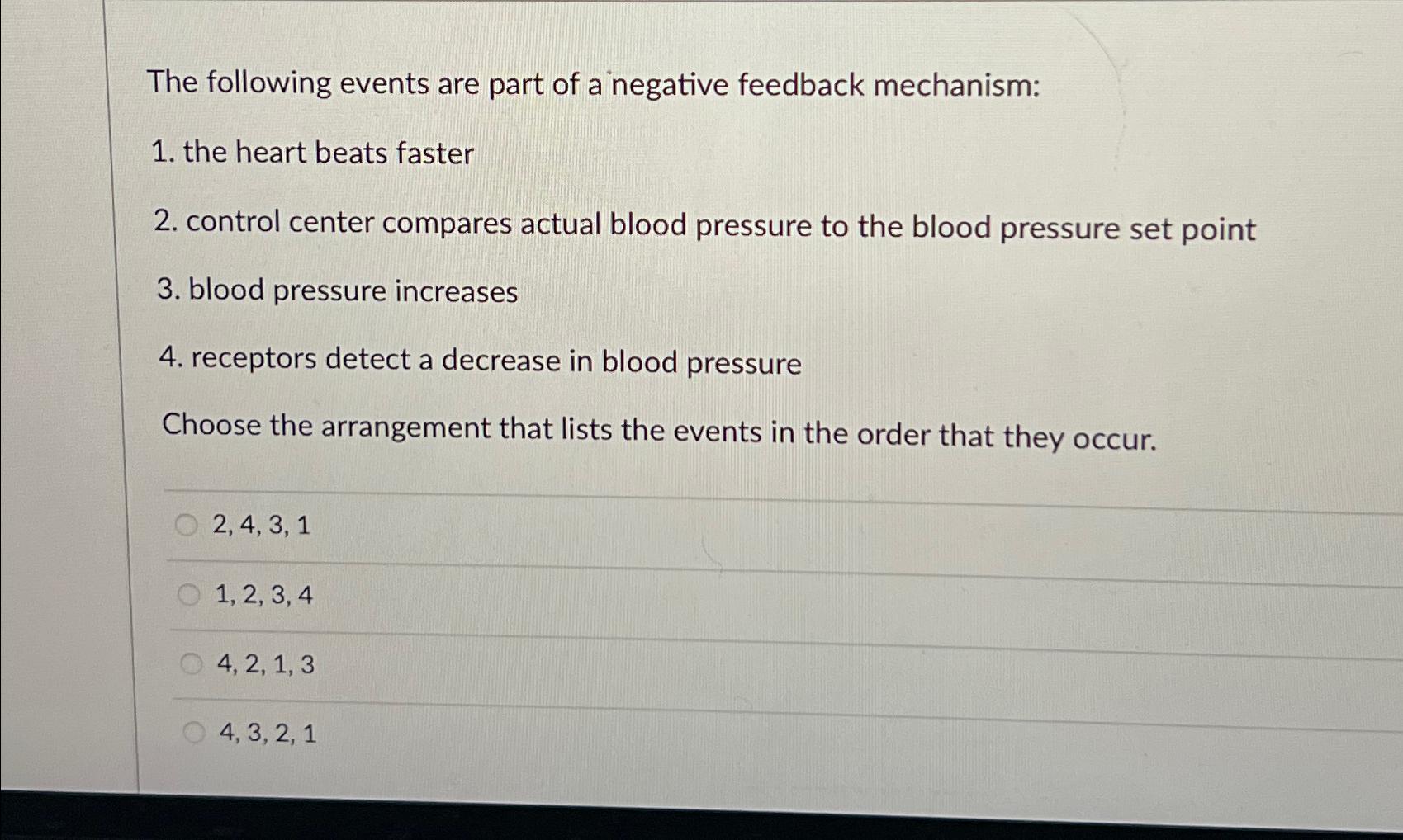 Solved The following events are part of a negative feedback | Chegg.com
