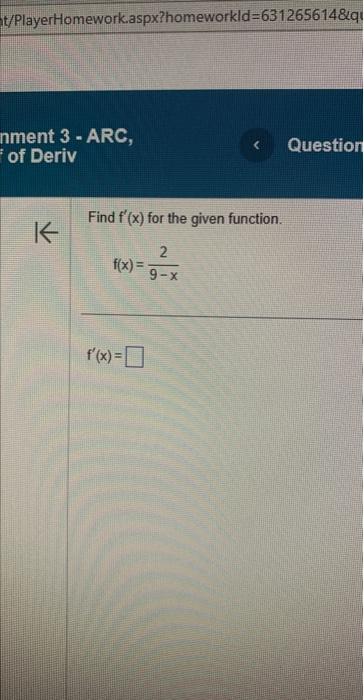 Solved Find f′(x) for the given function. f(x)=9−x2 f′(x)= | Chegg.com