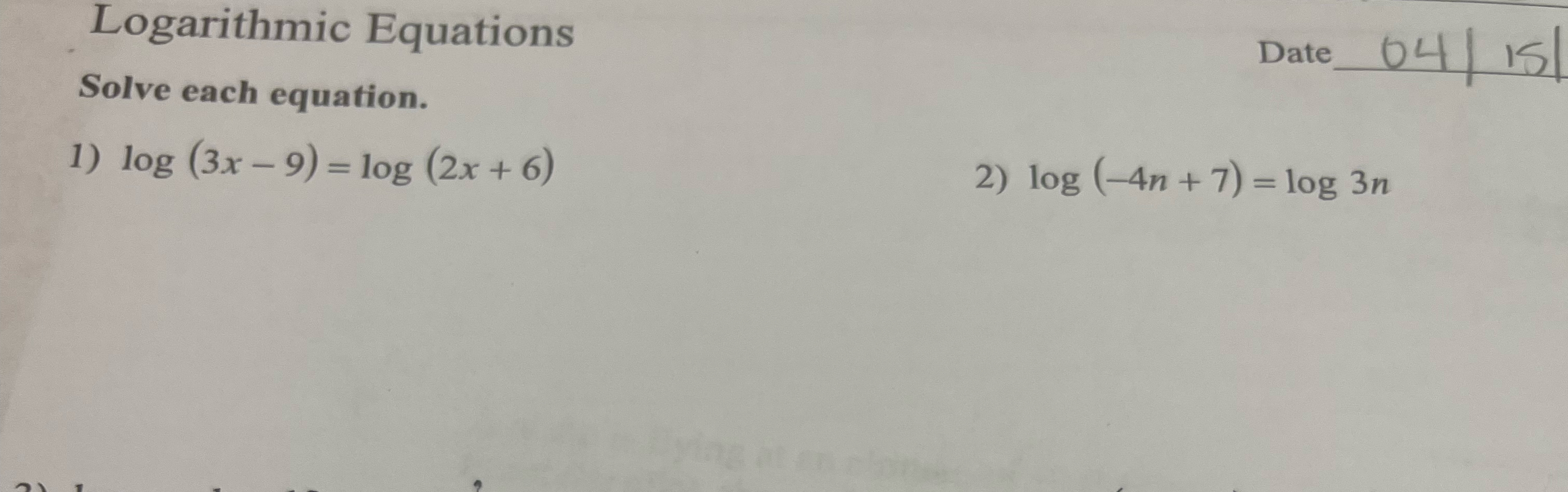 Solved Logarithmic EquationsSolve each | Chegg.com