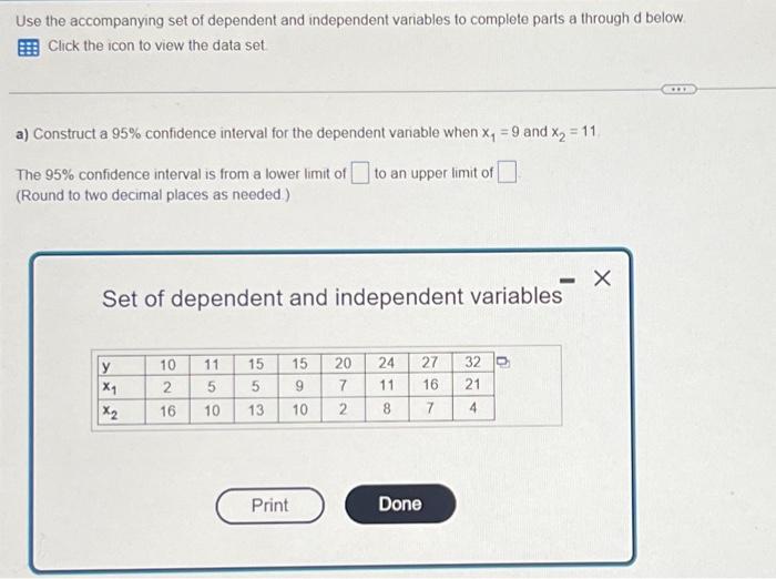 Solved Use the accompanying set of dependent and independent | Chegg.com