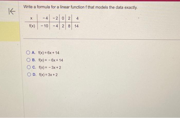 Solved Write a formula for a linear function f that models | Chegg.com