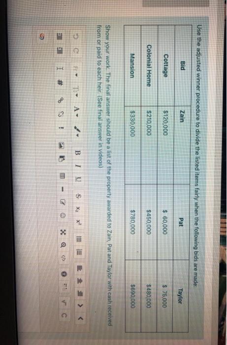 Solved Use the adjusted winner procedure to divide the | Chegg.com