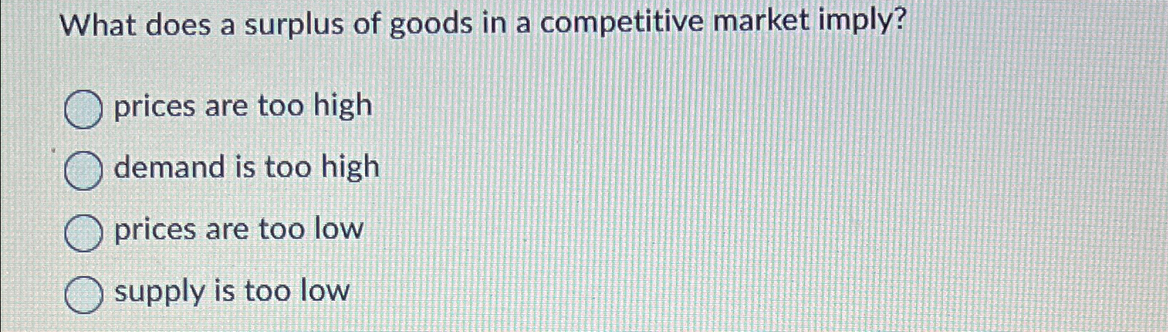 Solved What does a surplus of goods in a competitive market | Chegg.com