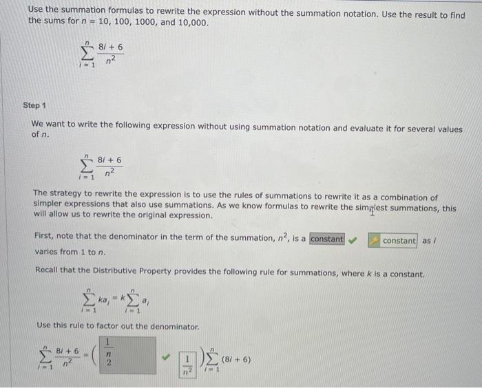 Solved Use the summation formulas to rewrite the expression | Chegg.com