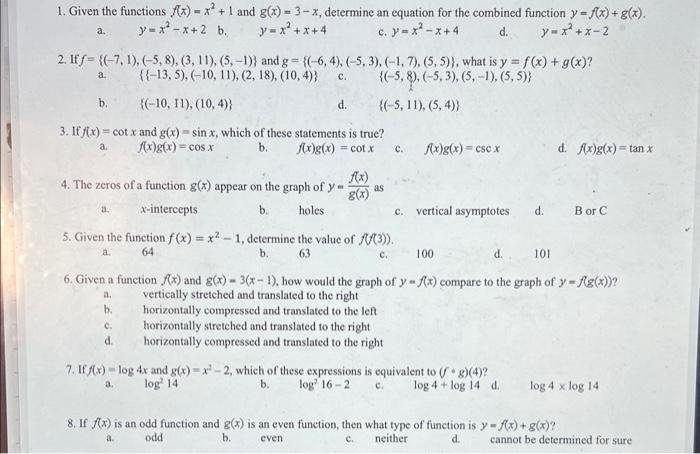 Solved 1. Given the functions f(x)=x2+1 and g(x)=3−x, | Chegg.com