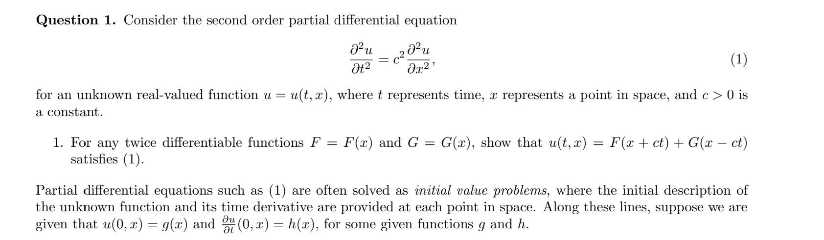 Solved Question 1. Consider the second order partial | Chegg.com