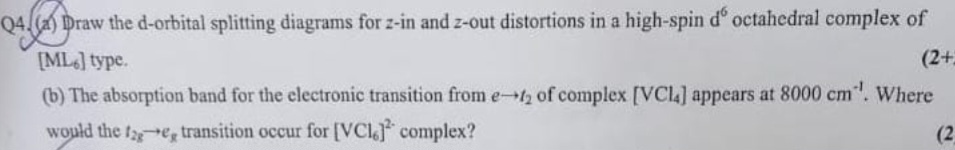 Q4. (a) ﻿Draw the d-orbital splitting diagrams for | Chegg.com
