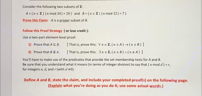 Solved Consider the following two subsets of Z : | Chegg.com