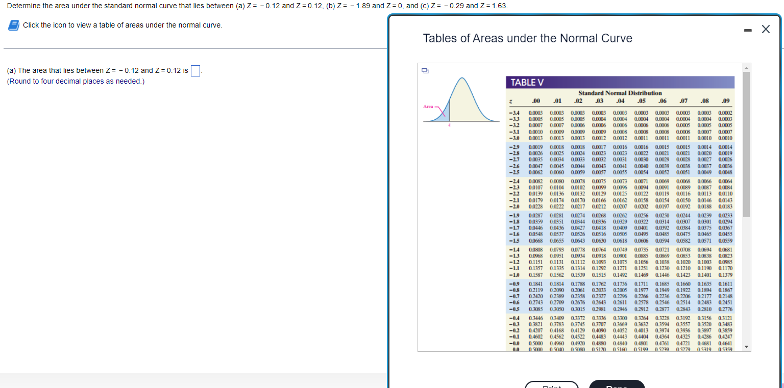 Solved Determine the area under the standard normal curve | Chegg.com