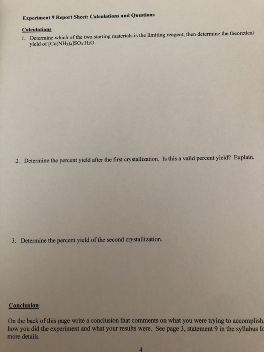 Solved Experiment 9 Report Sheet: Calculations and Questions | Chegg.com