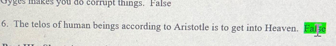 Solved The telos of human beings according to Aristotle is | Chegg.com