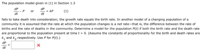 Solved The population model given in (1) in Section 1.3 dP. | Chegg.com