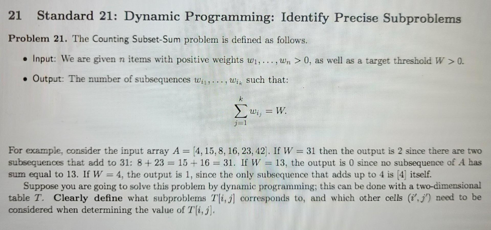 Solved 21 Standard 21: Dynamic Programming: Identify Precise | Chegg.com