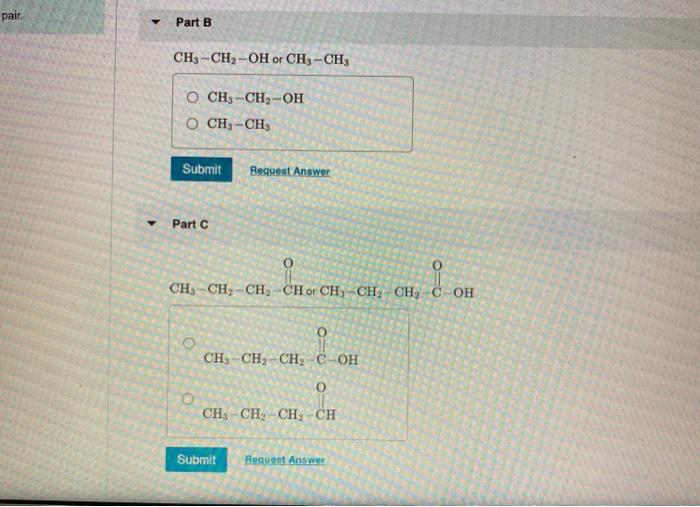 Solved pair Part B CH3 -CH2-OH or CH3-CH3 OCH3 -CH2-OH 0 | Chegg.com