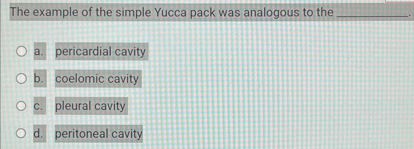 Solved The example of the simple Yucca pack was analogous to | Chegg.com