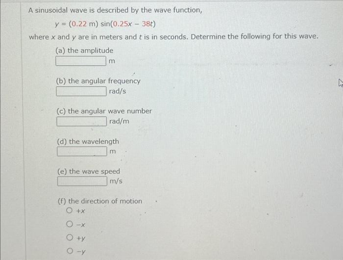Solved A sinusoidal wave is described by the wave function, | Chegg.com