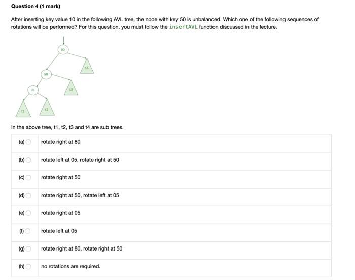 Solved Question 4 (1 mark) After inserting key value 10 in | Chegg.com