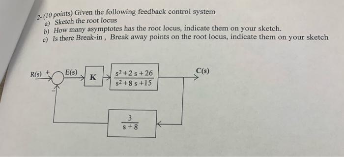 Solved 2-(10 points) Given the following feedback control | Chegg.com