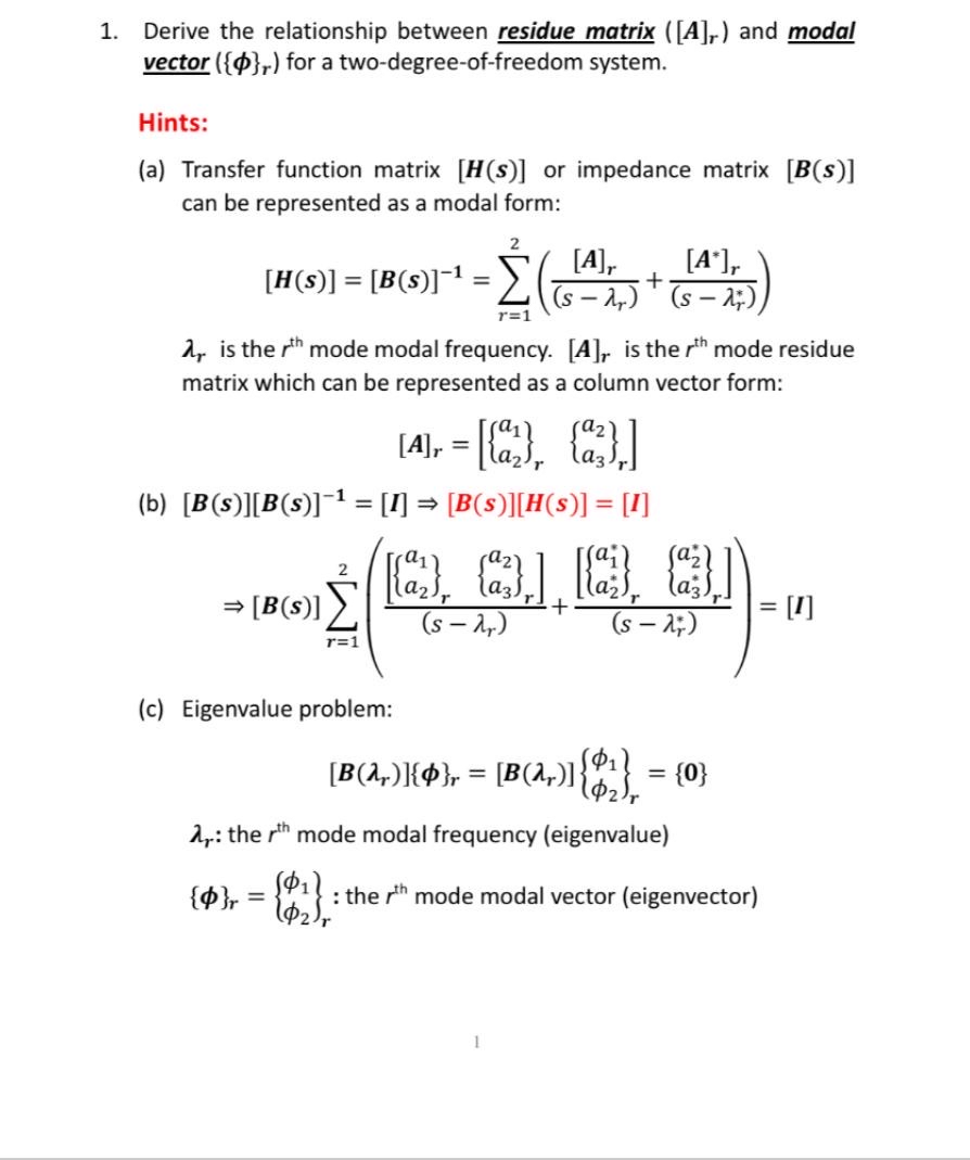 Solved Derive the relationship between residue matrix ) | Chegg.com