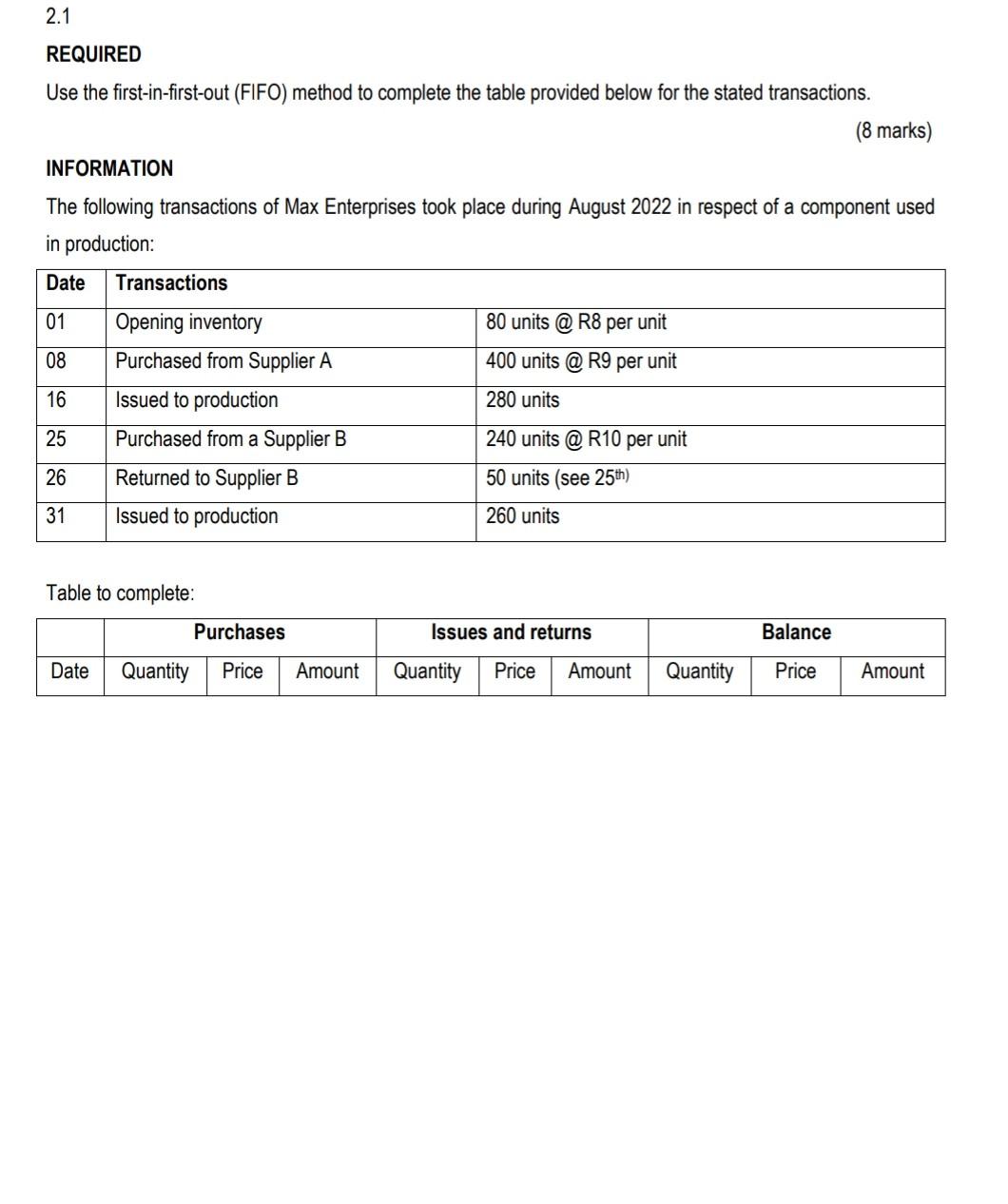 Solved 2.1 REQUIRED Use the first-in-first-out (FIFO) method | Chegg.com
