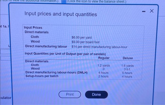 Solved Input prices and input quantitiesBalance Sheet1. | Chegg.com