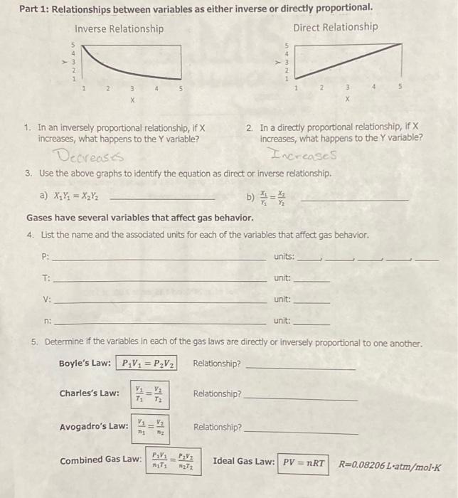 Solved Part 1: Relationships between variables as either | Chegg.com