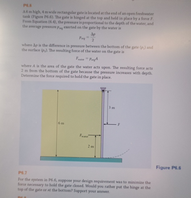 Solved P6.6A 6m ﻿high, 4m ﻿wide rectangular gate is located | Chegg.com