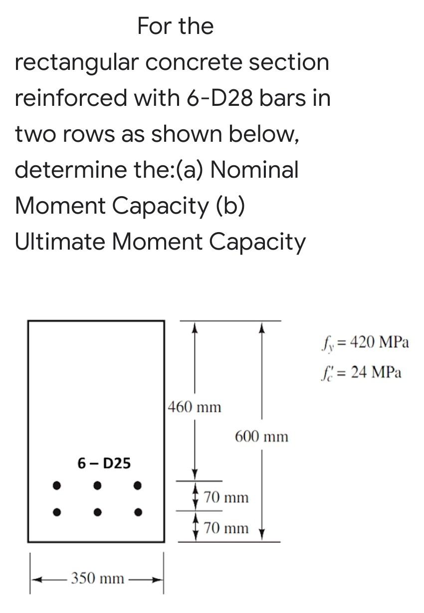 Solved For the rectangular concrete section reinforced with | Chegg.com