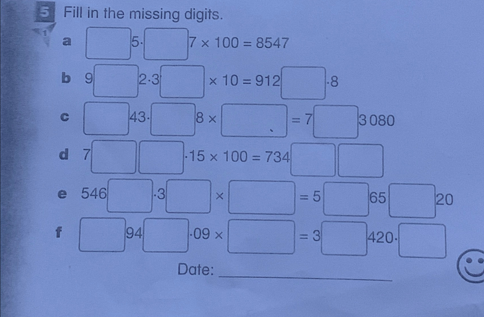 Solved 5 ﻿Fill in the missing digits.Date: | Chegg.com