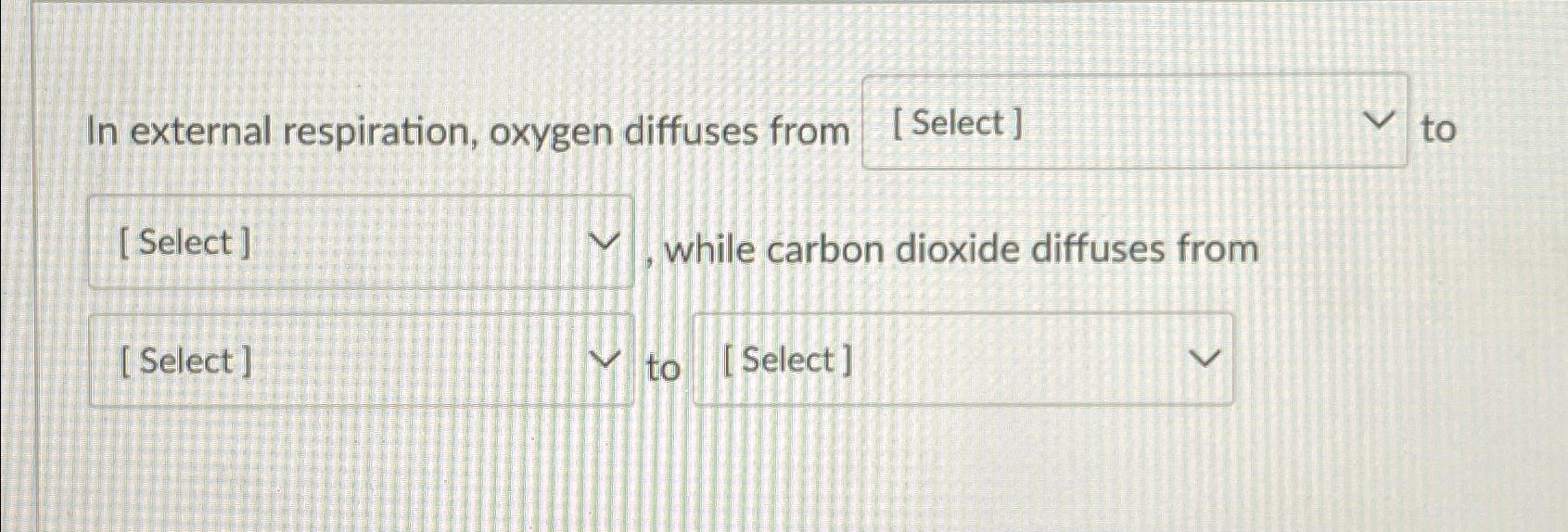 Solved In external respiration, oxygen diffuses from towhile | Chegg.com