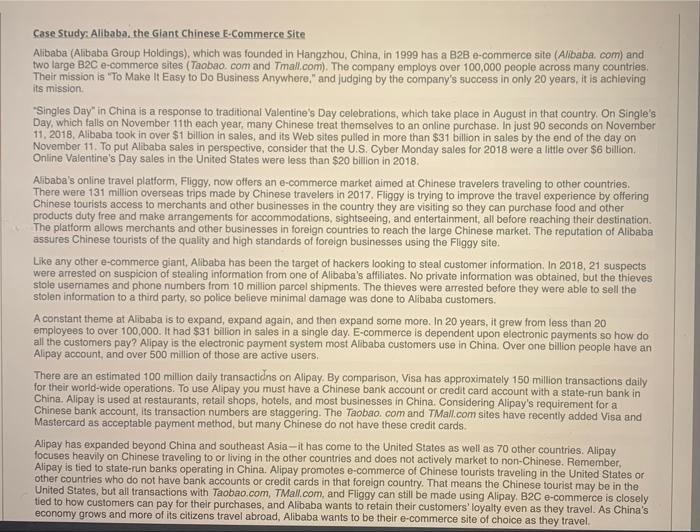 Solved Case Study: Alibaba, the Giant Chinese E-Commerce | Chegg.com
