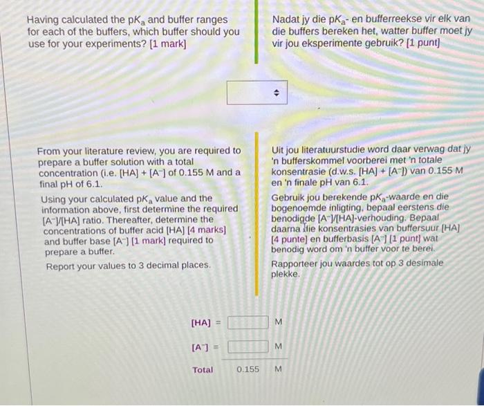Solved Having calculated the pKa and buffer ranges for each | Chegg.com