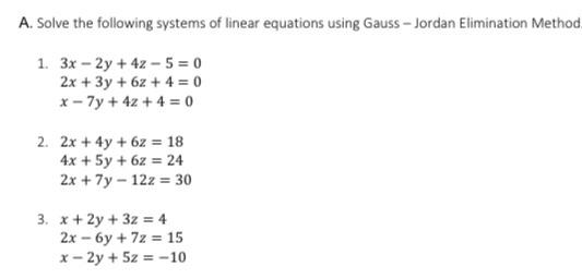 Solved A. Solve the following systems of linear equations | Chegg.com