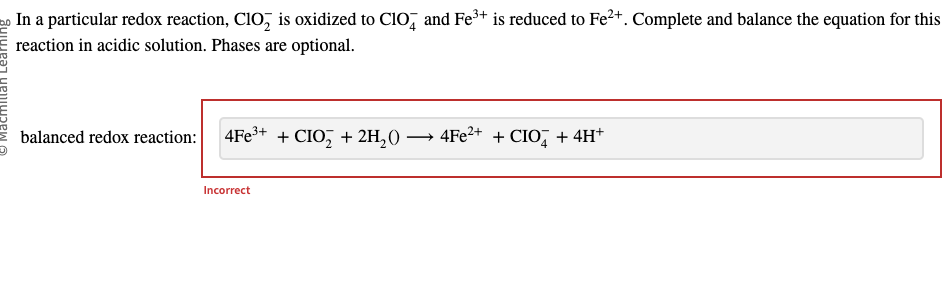 Solved In a particular redox reaction, ClO2-is oxidized to | Chegg.com