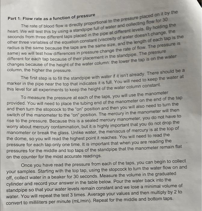 Solved Part 1: Flow rate as a function of pressure The rate | Chegg.com