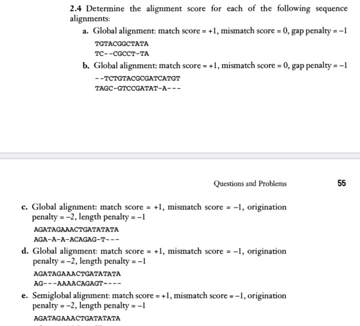 Solved 2.4 Determine the alignment score for each of the | Chegg.com