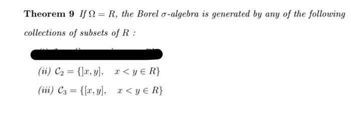 Theorem 9 If N = R, the Borel o-algebra is generated | Chegg.com
