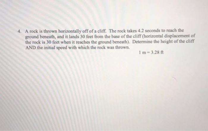 Solved 4. A rock is thrown horizontally off of a cliff. The | Chegg.com