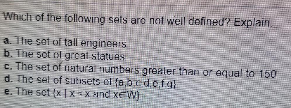 Solved Which of the following sets are not well defined? | Chegg.com
