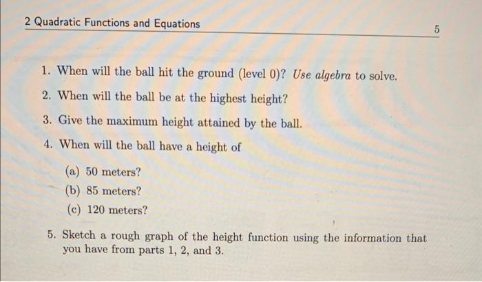 Solved 2 4 A Quadratic Model Suppose A Small Rocket Is Fired